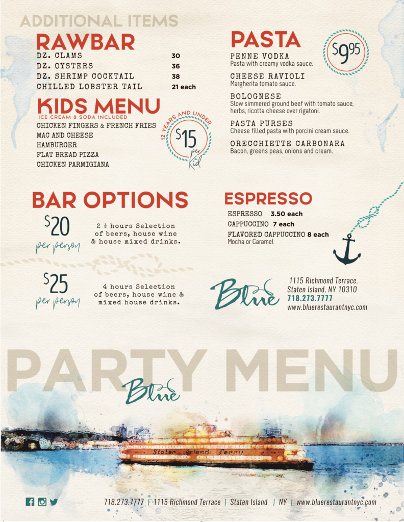 Party Menu - Blue Restaurant