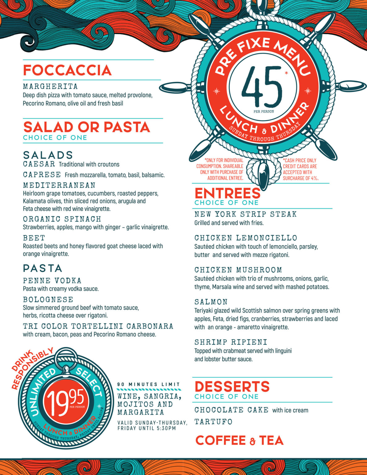 Pre Fixe Menus - Blue Restaraunt