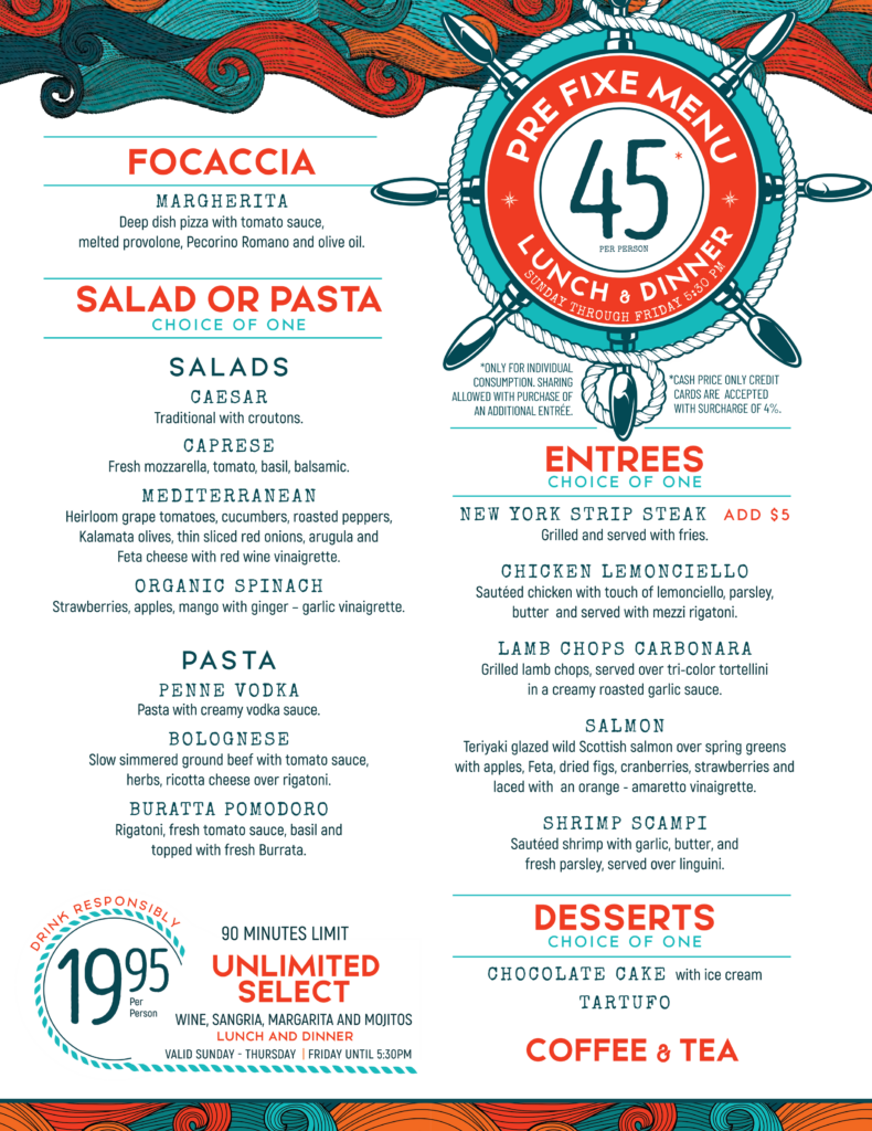 Pre Fixe Menus - Blue Restaraunt