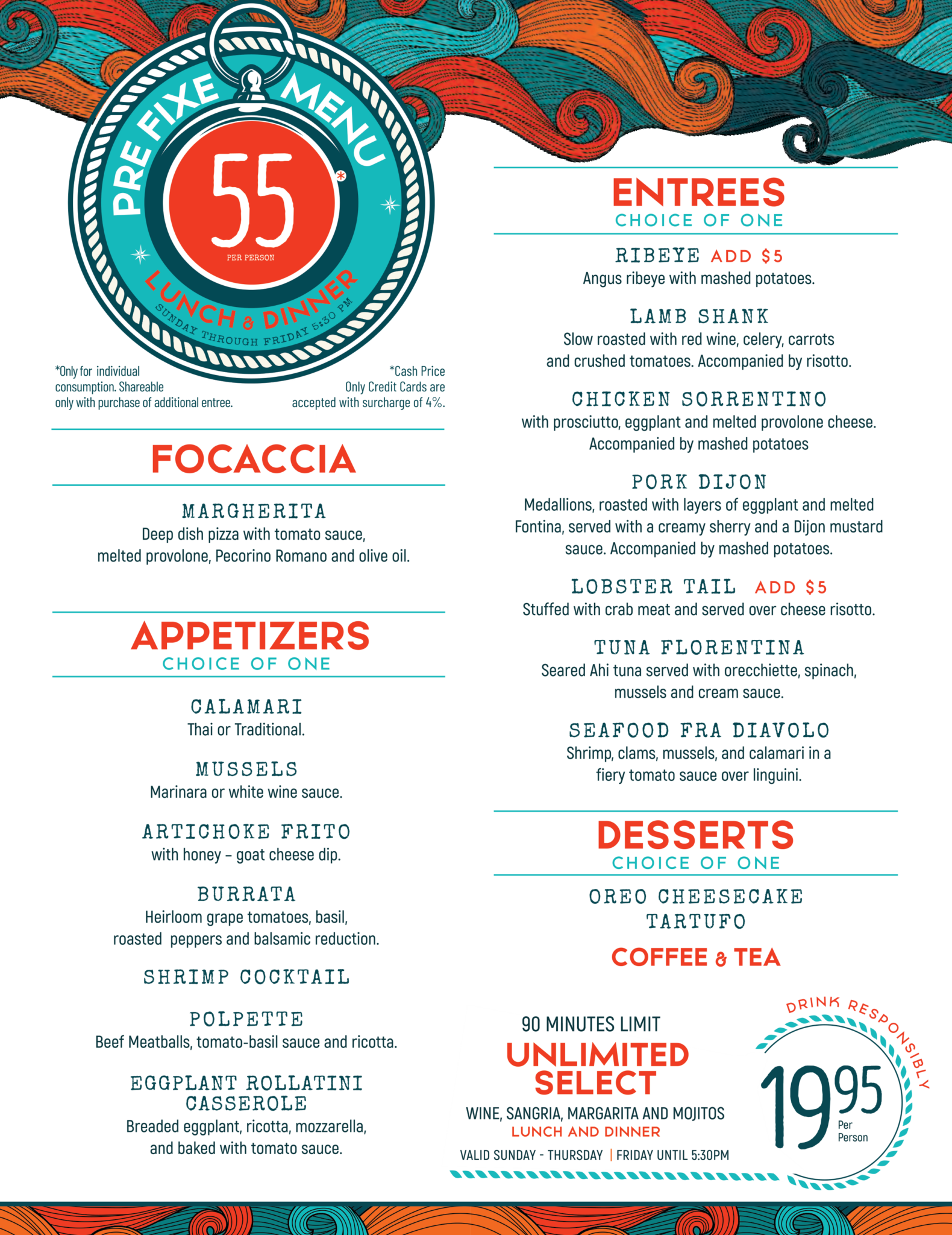 Pre Fixe Menus - Blue Restaraunt